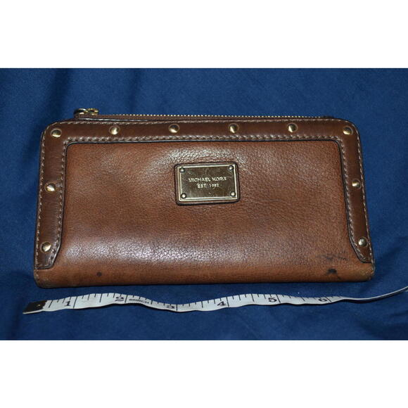 Michael Kors | Bags | Michael Kors Mk Brown Leather Studded Folding ...